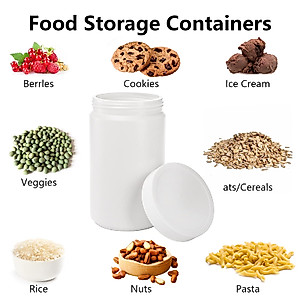 DEAYOU 6 Pack 33 Oz Plastic Mason Jars, 1 Quart Ice Cream Containers with Screw Top Lid, Plastic Freezer Jar Reusable Storage Food Canister for Yogurt, Soup, Hot or Cold Food, Salad, Butter (White)