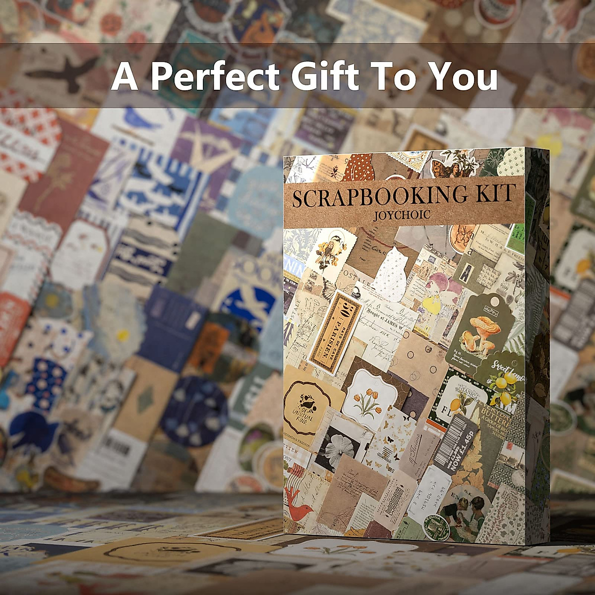 JOYCHOIC Vintage Junk Journal Supplies Aesthetic Journaling Kit, Scrapbook Papers Stickers Large Collection for Bullet Scrapbooking Materials, Planner DIY Arts Craft Collage, Adults