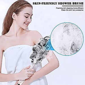 Loofah Handled Back Brush for Shower & Bath Shower Scrubber Bouquet Sponge,1 Pack Long Handled Shower Sponge,2 Pack 75g XL Exfoliate Charcoal Mesh Poufs Shower Bouquet for Women and Men