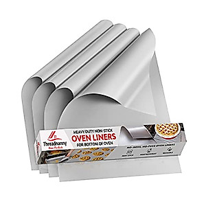 Oven Liners for Bottom of Oven, Silver 17" x 25" - Premium Large Thick Oven Mats, Heavy Duty Oven Liners for Bottom of Electric Oven, Gas Oven, Microwave, etc. - Non Stick Teflon Oven Liners (4-Pack)