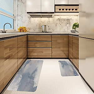 RYANZA 2 Pieces Kitchen Rugs, Abstract Anti Fatigue Non Slip Foam Cushioned Gray Grey Art Modern Graffiti Comfort Indoor Floor Mat Runner Rug Set for Laundry Office Sink Bathroom (17"x48"+17"x24")