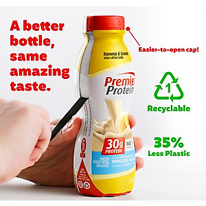 Premier Protein Shake, Bananas & Cream, 30g Protein, 1g Sugar, 24 Vitamins & Minerals, Nutrients to Support Immune Health, 12 Pack, 138.0 Fl Oz