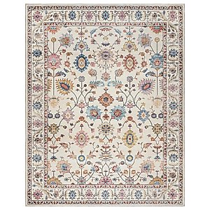 Gertmenian Printed Indoor Boho Area Rug - Non Slip, Ultra Thin, Super Strong, Printed Rug - Home Décor for Entryway, Bedroom, Living Room - 8x10 Large, Cullen Cream Multi, 28548