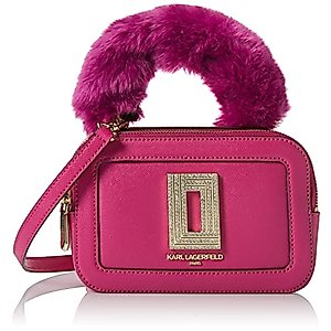 Karl Lagerfeld Paris Simone Fur Camera Crossbody, Magenta