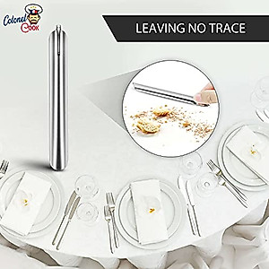 Colonel Cook✮✮ - Crumb Sweeper - Stainless Steel Waiter's Table Scraper with Storage Clip Holder - Food Remover, Cleaner, Scooper for Restaurant, Small Desk Cleaning Tool