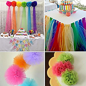 11 Colors Rainbow Tulle Rolls Tulle Netting Rolls Tulle Fabric Spool Ribbon 6" by 25 Yards/Spool and Sewing Scissor Measuring Tape Knit Elastic Spool for Table Skirt Rainbow Party Tulle Skirt