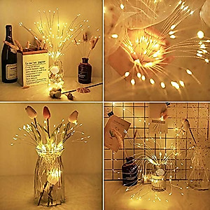 PETVAY 4 Pack Firework LED Lights, 480 LED 8 Modes Battery Operated Fairy String Lights with Remote, Hanging Starburst Lights for Wedding Christmas Party Patio Garden Decoration