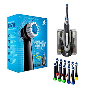 PURSONIC S330 Deluxe Ultra High Powered Rotary Oscillating Rechargeable Electric Toothbrush with Dock Charger & 12 Brush Heads (Value Pack)