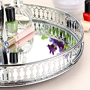 Hipiwe Mirror Vanity Tray - 10.6 inches Round Metal Makeup Tray Jewelry Trinket Tray, Cosmetic Perfume Tray for Dresser Bathroom Bedroom Countertop Organizer Tray