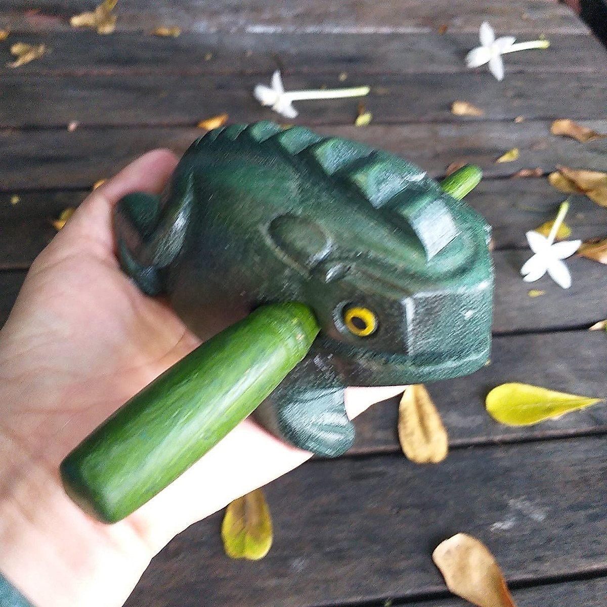 Cozinest 5" Wooden Frog Percussion Instrument Wood Frog Guiro Rasp Tone Block Thailand Handcraft Musical Lucky Frog Home Office Decoration Nice Gift (Green)