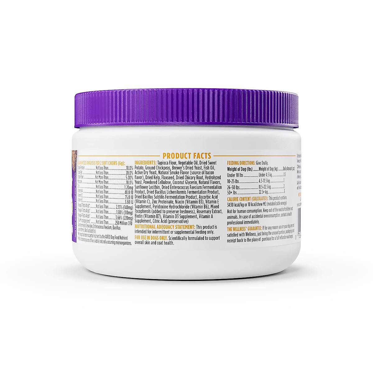 Wellness Barkin' Bacon Flavored Soft Chew Skin & Coat Supplements for Dogs, 45 Count