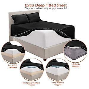 Hearth & Harbor Extra Deep Pocket Sheets - Fits Mattress 18-24 Inches Deep - Extra Deep Pocket Full Size Sheets Sets - 6 Piece Full Size Sheets - Full Sheets Deep Pocket - Black Sheets