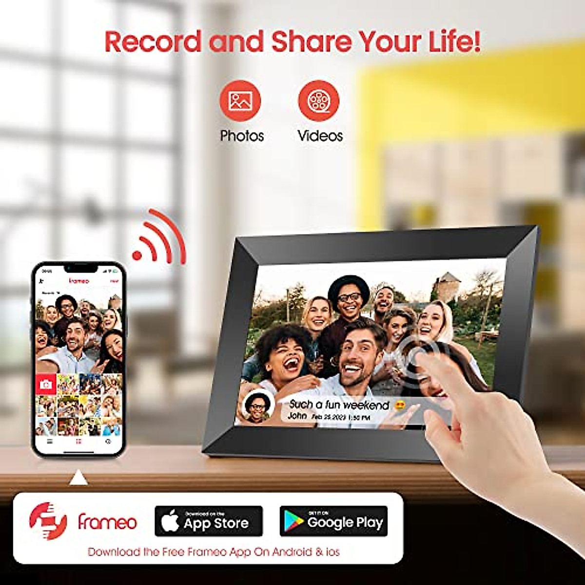 Frameo 10.1 Inch WiFi Digital Picture Frame, 1280x800 HD IPS Touch Screen Photo Frame Electronic, 32GB Memory, Auto-Rotate, Wall Mountable, Share Photos/Videos via Frameo App from Anywhere 3 Pack