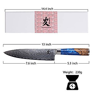 SAMCOOK Chef Knife - 8 Inch Professional Sharp Gyuto Knife - Japanese VG-10 Damascus High Carbon Stainless Steel Kitchen Cooking knife - Ergonomic Blue Resin Wood Handle with Gift Box