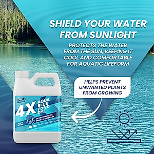 Aqua Blue Pond Dye 4X Concentrate, Lake & Pond Dye Blue for Aqua Blue Water, Ideal Pond Blue Dye & Lake Colorant, Aquashade Pond Dye That Protects Against Sunlight, Safe for Fish & Wildlife, 32 oz