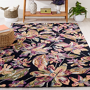 SAFAVIEH Blossom Collection Accent Rug - 3' x 5', Black & Plum, Handmade French Country Floral Wool, Ideal for High Traffic Areas in Entryway, Living Room, Bedroom (BLM461Z)