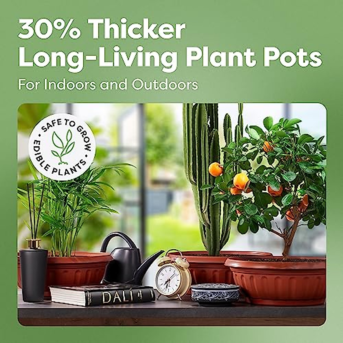 KameL Plant Pots Set of 5 | 15 Inches Garden Bowl Planter | Wide Shallow Planter Best for Outdoor and Indoor Use | Extra-Large Plastic Terracotta Color Flower Pots | w/ 10 Inches Plant Saucers