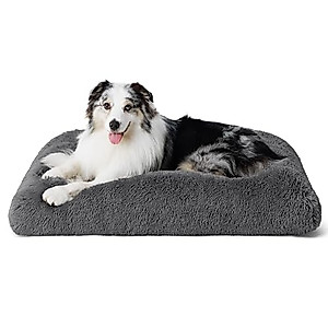 Bedsure Large Dog Bed Washable, Plush Calming Dog Crate Beds for Large Breed, Fulffy Dogs Sleeping Mat, Anti-Slip Pet Kennel Pad, 35" x 23", Dark Grey