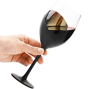 MyGift 14 oz Modern Matte Black & Gold Stemmed Titled Design Elegant Wine Glasses, Set of 4