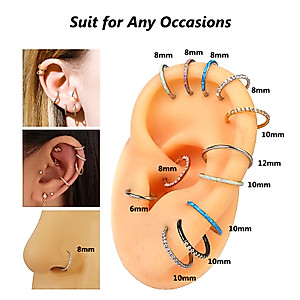 MIFANS Nose Ring Hoop, Lip Septum Cartilage Helix Tragus Conch Rook Daith Lobe Hoop Earrings Body Piercing Jewelry with White Opal 16G Diameter 8mm 10mm, Small Gold Hoop Earrings for Women Men