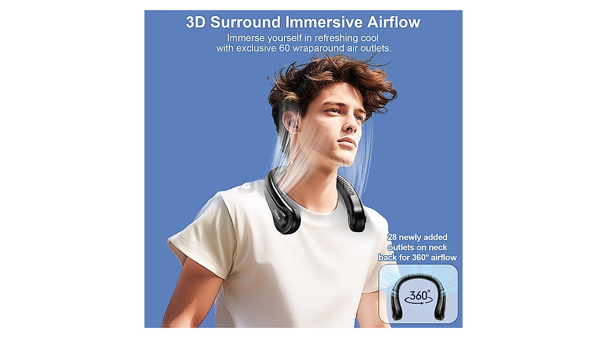 Delmac Portable Neck Fan, 6000mAh Rechargeable Personal Fan, 360° Cooling Wearable Fan, 3 Speed ...