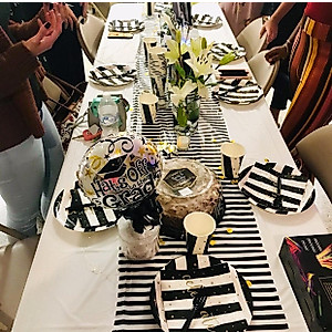 Yansanido 2pcs Plastic Picnic Party Tablecloth,Plastic Picnic Tablecloth 54''x108'' Rectangle Kitchen Picnic Wedding Birthday Party Table Covers Best (Black White Stripe, 2)