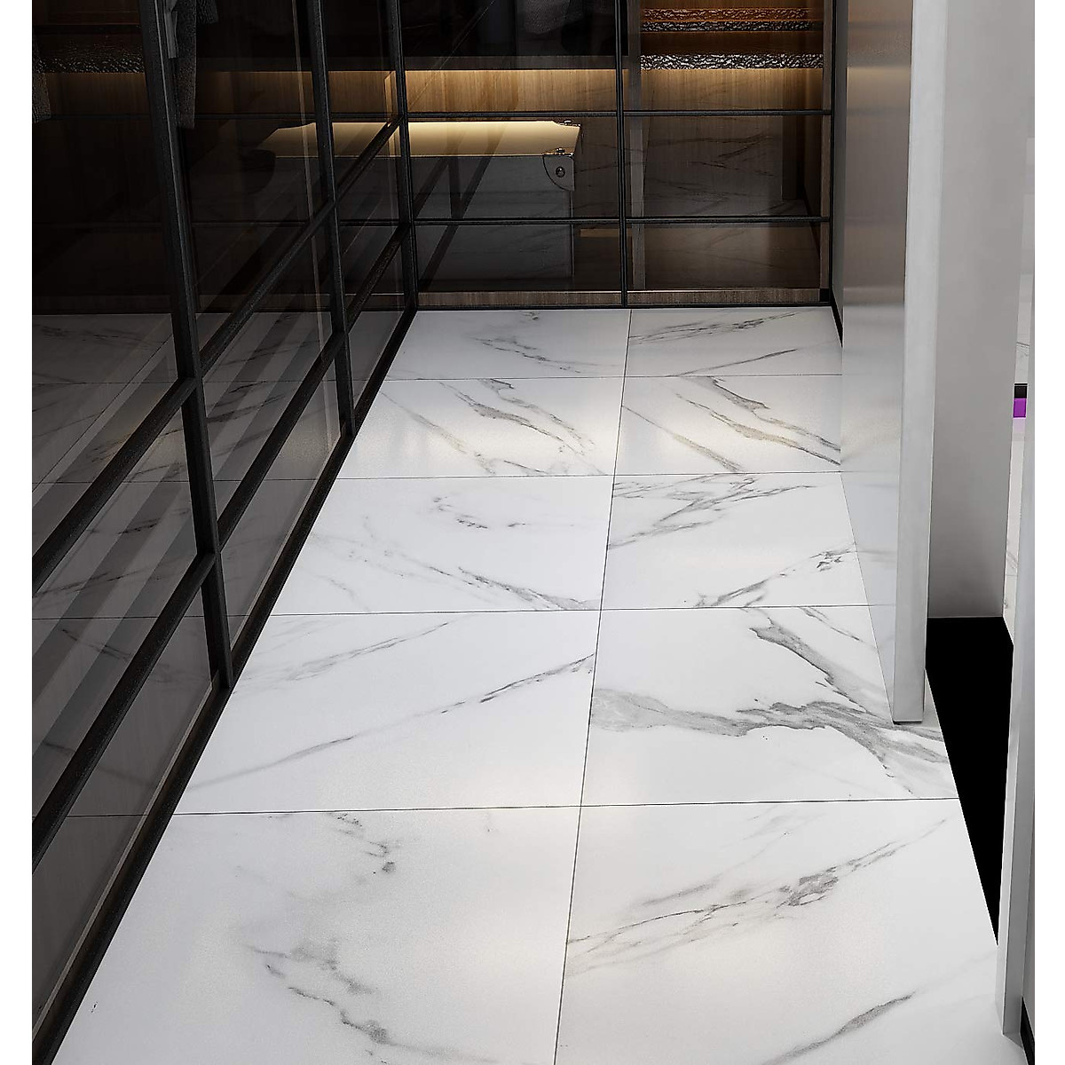 Livelynine 32-Pack White Marble Peel and Stick Floor Tile 12X12 Inch Waterproof Vinyl Floor Tiles Peel and Stick Flooring Tiles Self Adhesive Bathroom Floor Tile Stickers Kitchen Laminate Groutable