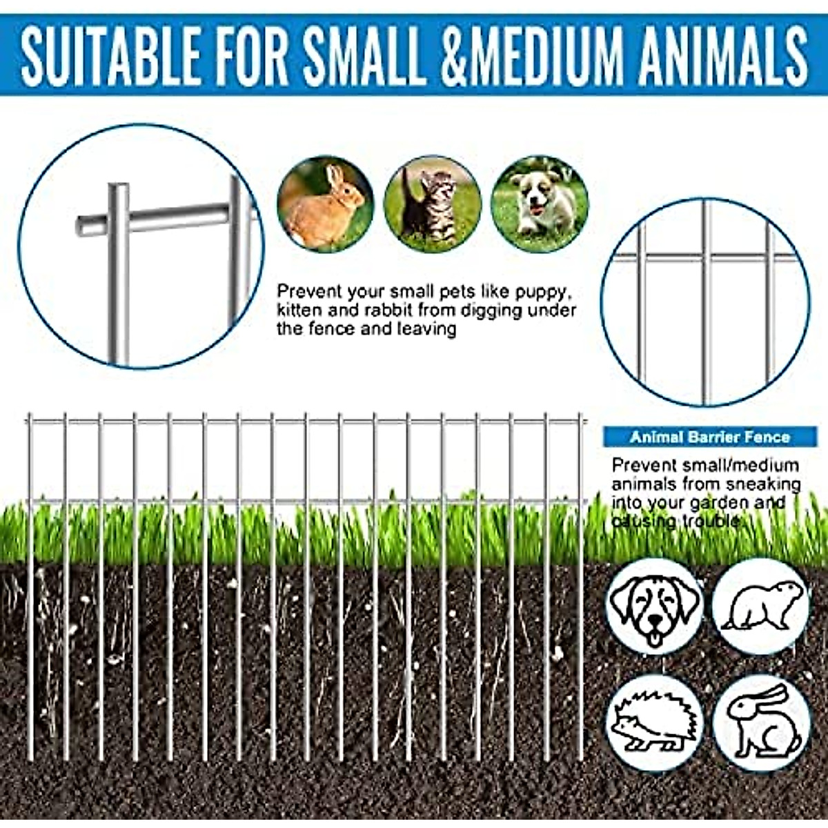 Animal Barrier Dog Fence,Spike spacing no dig Underground Decorative Garden Fencing, Ground Stakes for Cats Rabbits Critters, Under Fences for Patio Yard Outdoor,15 Pack