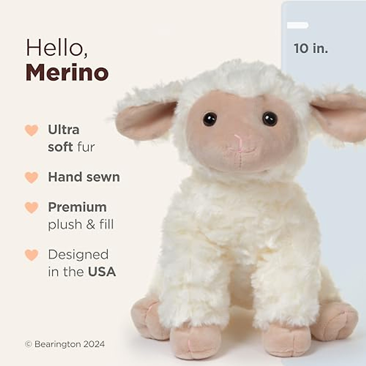 Bearington Merino Lamb Plush Stuffed Animal, Adorable, Soft and Cuddly, Great Gift for Kids of All Ages, Birthdays, Holidays and Special Occasions, 10 inches