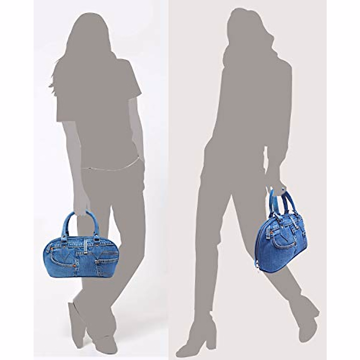 Bijoux De Ja Upcycling Blue Denim Trim Curved Shape Top Handle Handbag Purse (denim)