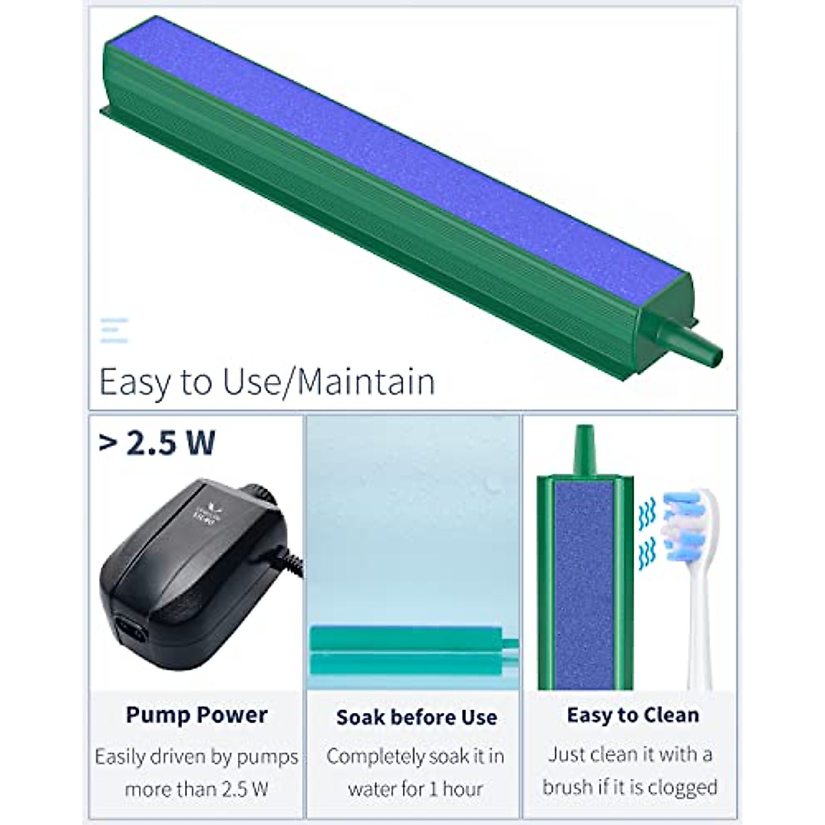 Pawfly Aquarium Air Stone Bar Bubbler 4 Inch Bubble Release Tool with Plastic Base Square Oxygen Diffuser for Nano Air Pump Small Bucket and Fish Tank, 4 Pack