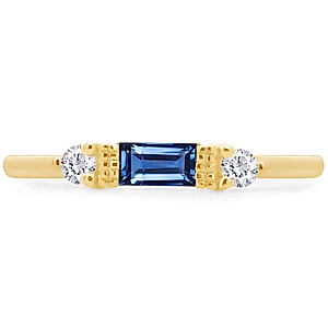 AFFY Baguette Simulated Sapphire Blue & White Cubic Zirconia 14K Yellow Gold Over Sterling Silver Three Stone Design Bridal Engagement Wedding Ring Jewelry For Women Size-6
