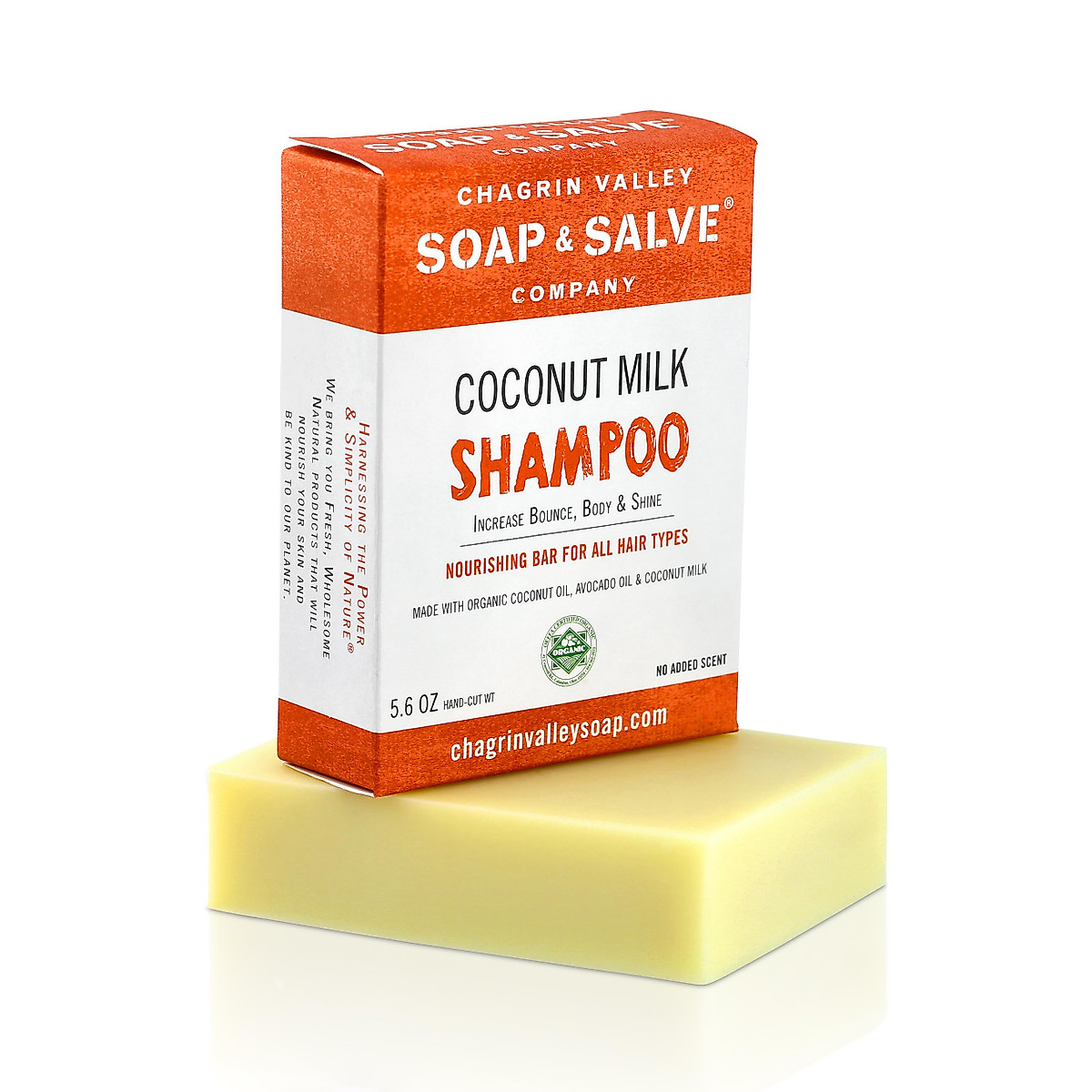 "Chagrin Valley Soap & Salve Shampoo Bar, Coconut, Unscented, Organic, Vegan, Curly & All Hair Types, 5.6 oz (159 g), Recyclable Packaging, SLS Free, Paraben & Cruelty Free"