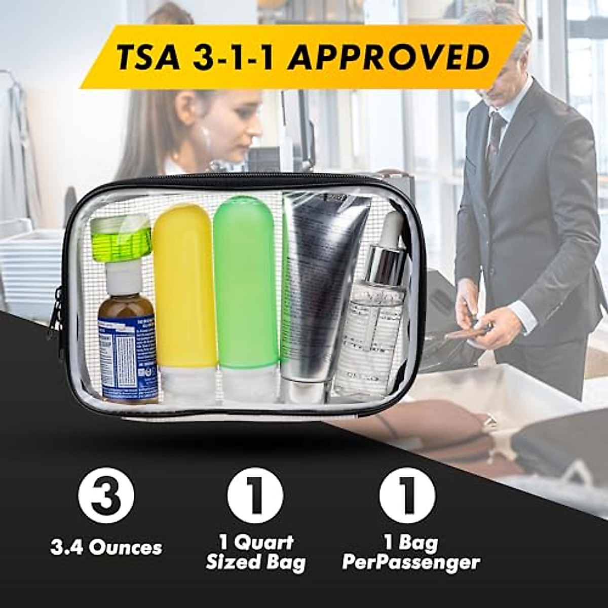In Flight Mind Clear TSA Approved Toiletry Bag, 3-1-1 Clear Toiletry Bags for Traveling, Clear Makeup Bag for Cosmetics & Skincare Essentials,Clear Zipper Pouch for Men & Women,Clear Travel Pouch-1pc