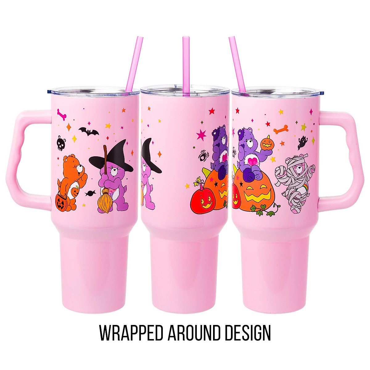 Silver Buffalo Care Bears Tumbler - Harmony, Cheer, Share & Trick-or-Sweet Bears - Stainless Steel, 40 Ounces, Fits Standard Cup Holder