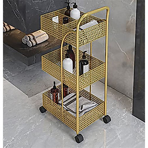JYDQM Iron Rack Bedroom Kitchen Metal Mobile Bathroom Storage Rack Wheeled Trolley Gold Kitchen Cart Kitchen Island (Color : Gray, Size : 40x29x96)