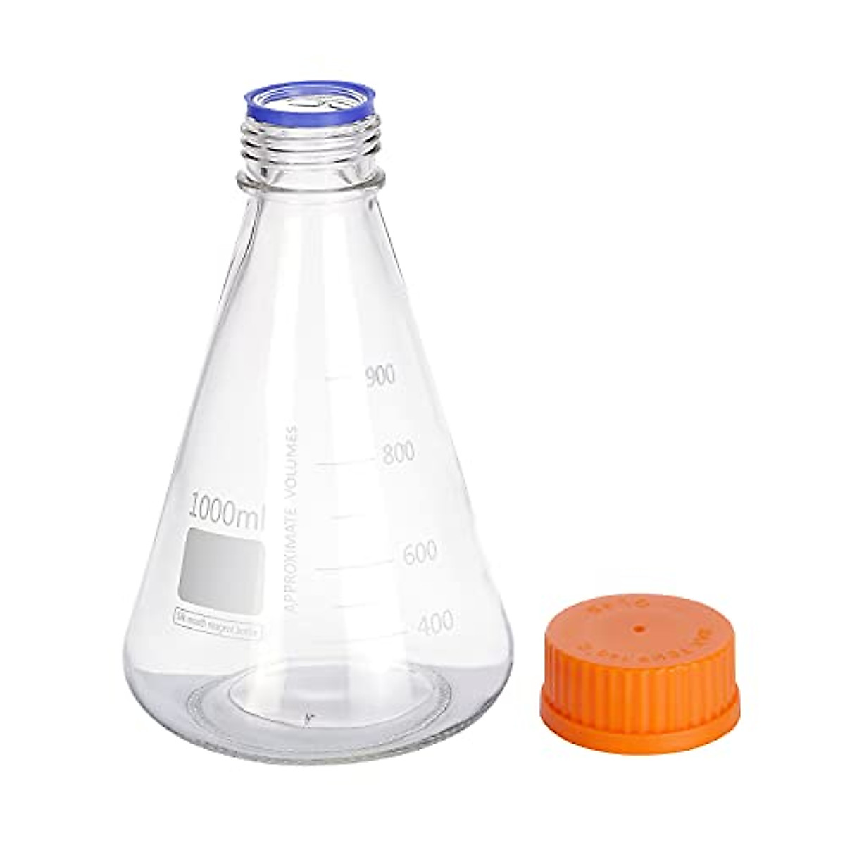 Moonetto 3 Pack 1000ml Narrow Mouth Graduated Lab Erlenmeyer Glass Flask with Orange Screw Cap