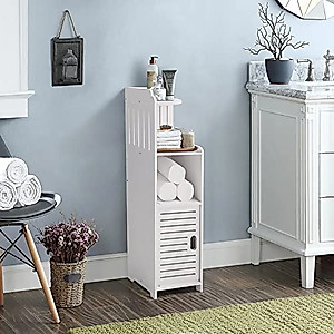 SENYAN Bathroom Storage Cabinet, Waterproof Freestanding Floor Cabinet Organizer with Doors and Shelves for Bedroom, Living Room, Kitchen,Entryway, Home Office, White