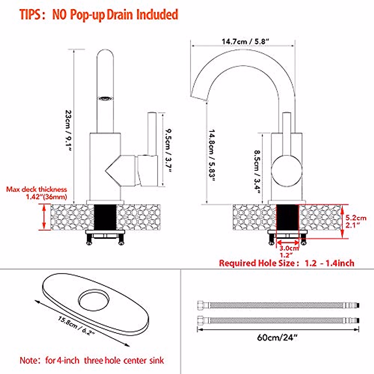 Hoimpro Modern Single Handle Wet Bar Sink Faucet with 6 Inch Cover Plate, Single Hole Bathroom Lavatory Faucet,Rv Small Bathroom Sink Faucet,Bar Vanity Faucet,Brushed Gold