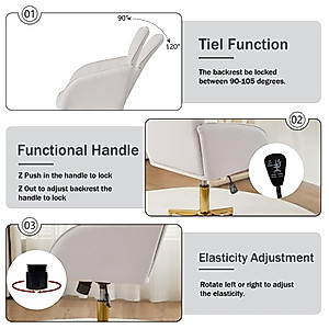 YISHENG Velvet Home Office Chairs with Gold Base Upholstered Tufted Modern Height Adjustable 360 Degree Swivel Desk Chairs with Wheels, Vanity Chairs for Living Room, Bedroom,Study Room (Cream)