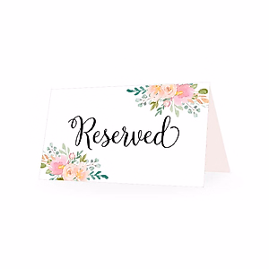 25 Pink Floral VIP Reserved Sign Tent Place Cards for Table at Restaurant, Wedding Reception, Church, Business Office Board Meeting, Holiday Christmas Party, Printed Seating Reservation, 3.5x2