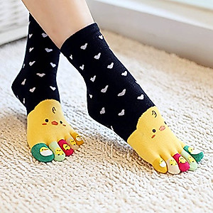 Women's Cotton Toe Socks,five Finger Socks,Funny and Funky cartoon theme sport Toe Socks (chiken black)