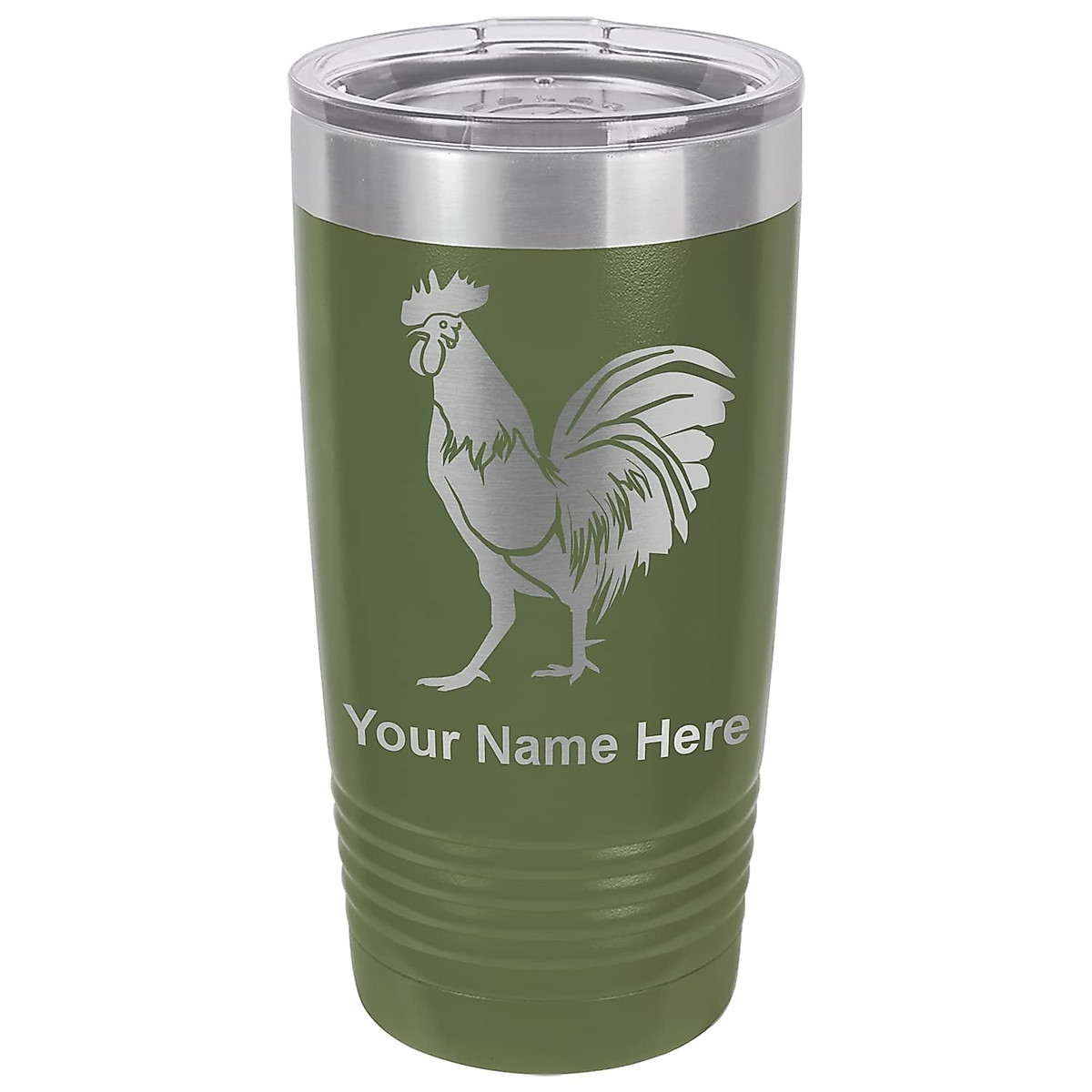 LaserGram 20oz Vacuum Insulated Tumbler Mug, Rooster, Personalized Engraving Included (Camo Green)