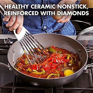 GreenPan Chatham Hard Anodized Healthy Ceramic Nonstick, 11" Everyday Frying Pan Skillet with 2 Handles and Lid, PFAS-Free, Dishwasher Safe, Oven Safe, Gray