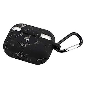 Seadream Silicone Printed Marble Designer Protective Cover Case with Metal Keychain Compatible with Airpods Pro (Marble Black)