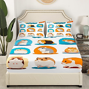 Feelyou Cute Hamster Bedding Set for Girls Boys Children Cartoon Pet Animal Bed Sheet Set Decorative Lovely Rodent Fitted Sheet Pet Mouse Pattern Bed Cover Twin Size 2Pcs