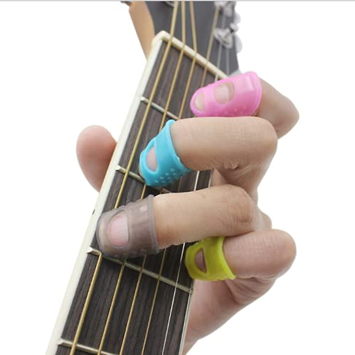 JQYXSS 40PCSGuitar Fingertip Protectors in 5 Sizes, Silicone Fingertip Guard Guitar Fingerstall, for Beginner Playing Ukulele Electric Guitar,Sewing and Embroidery