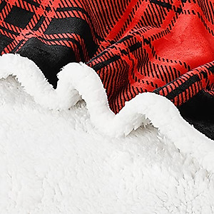 Red Plaid Sherpa Fleece Blanket, Super Soft Warm Cozy Flannel Reversible Buffalo Check Throw Blanket for Couch Sofa Bed, 50" x 60"