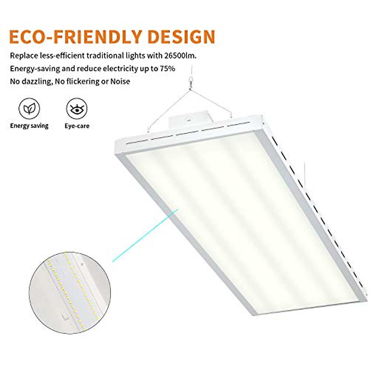 FAITHSAIL 4FT Linear LED High Bay Shop Light, 220W, 26500LM, 5000K, Industrial LED Warehouse Lighting, 4 Foot Indoor Aisle Area Workshop Garage Highbay LED Lights, 4 Lamp Fluorescent Equivalent