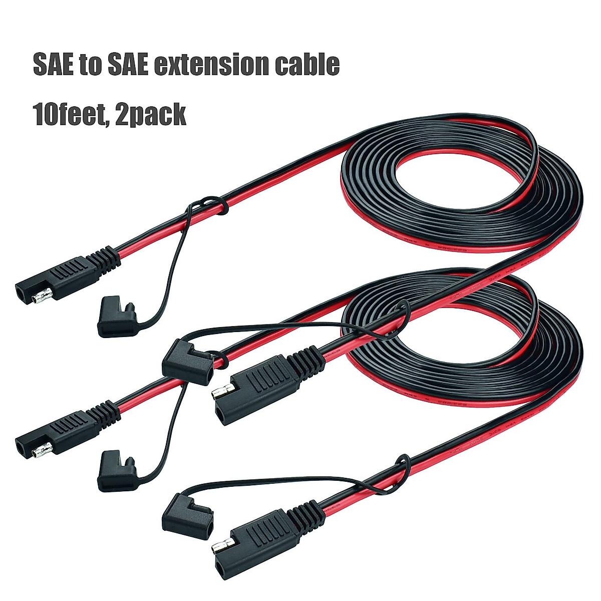 Ihurllu SAE Extension Cable, 10Feet SAE to SAE Extension Cord, 14AWG 2pin Quick Disconnect Harness Wire for Solar Panel and Battery Charging, 2PACK with One Reverse Polarity Connector